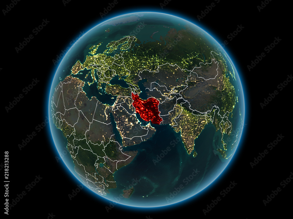 Iran on planet Earth from space at night Stock Illustration | Adobe Stock