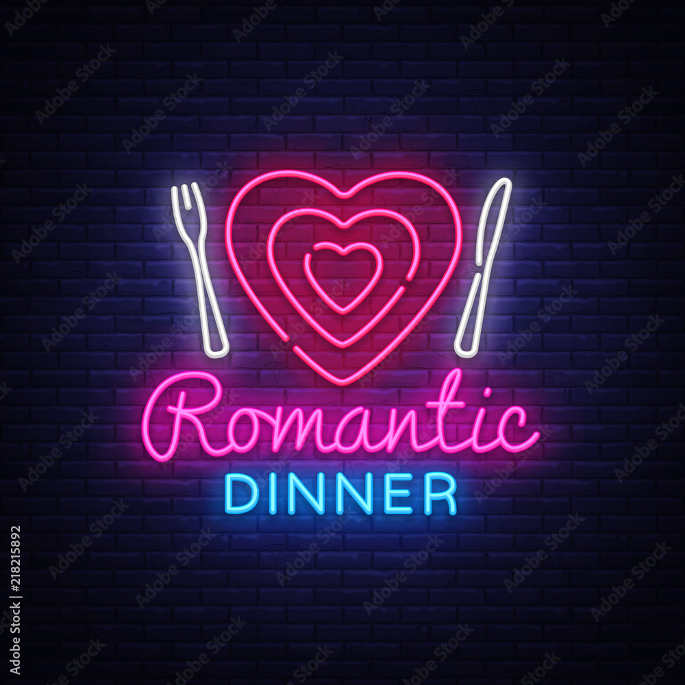 Romantic Dinner Neon Logo Vector. Romantic Dinner neon sign, design ...