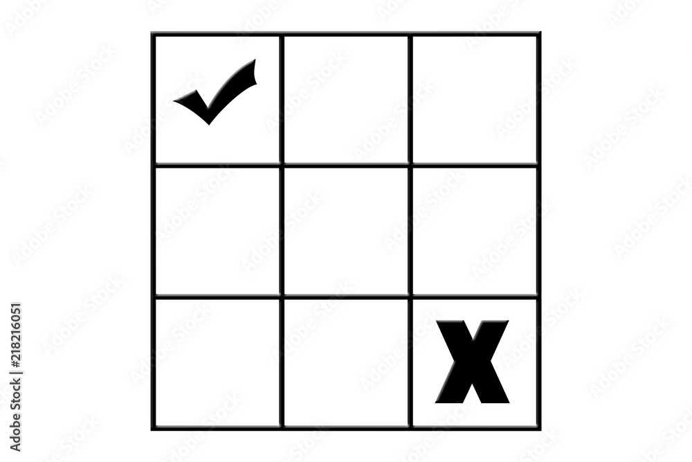 Tic tac game with a single tick and a single cross on the boxes ...