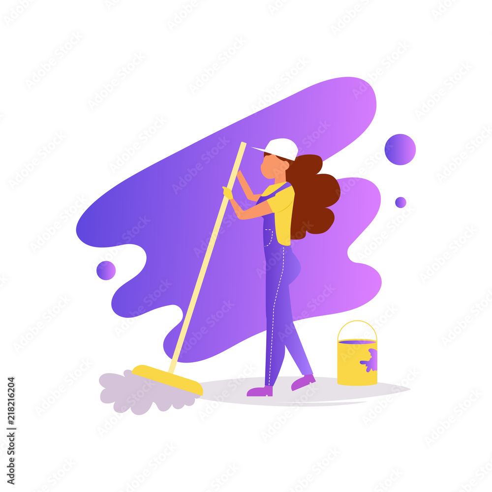 Cleaner Vector. Cartoon. Isolated art on white background. Woman Stock ...