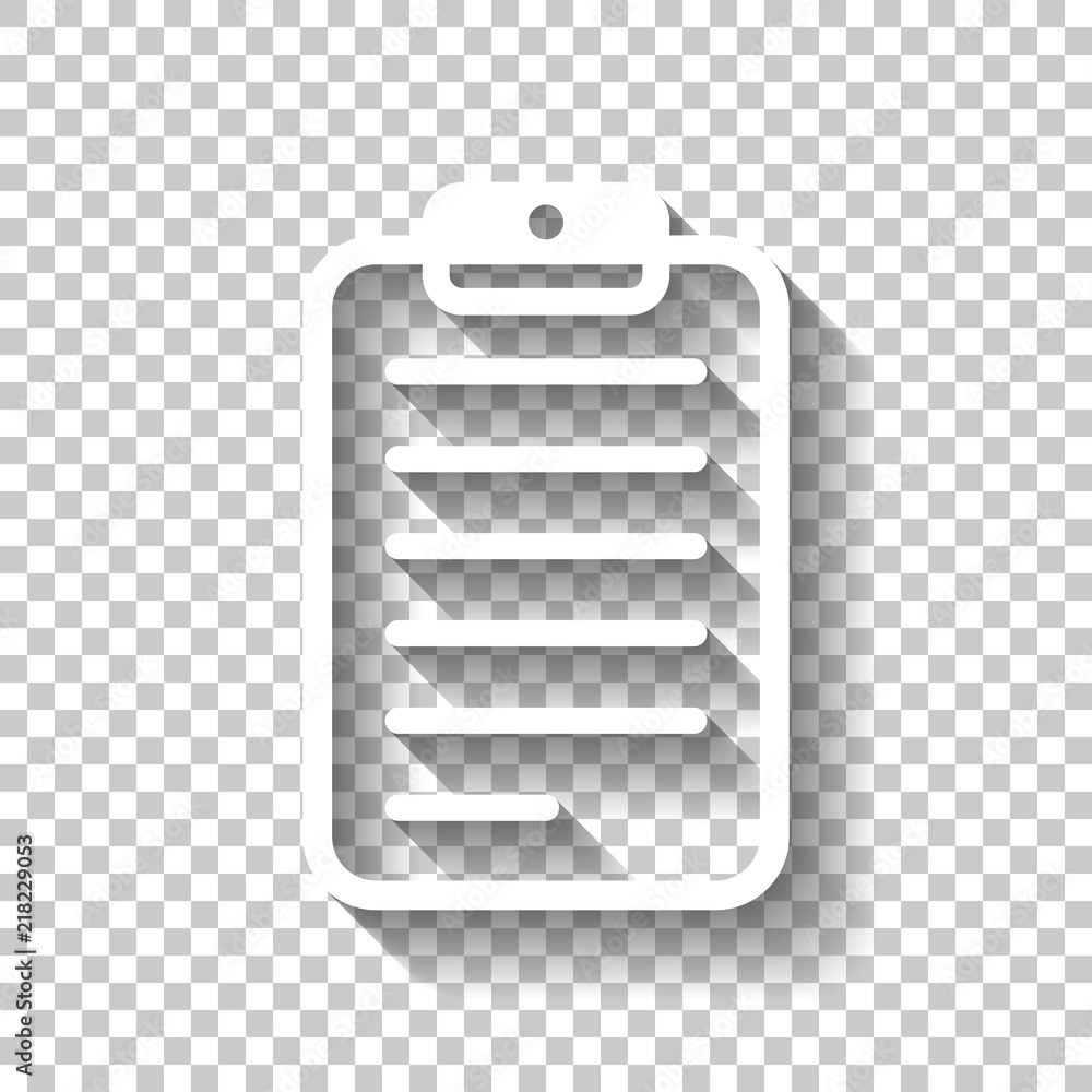 tablet, paper with text. White icon with shadow on transparent b Stock ...