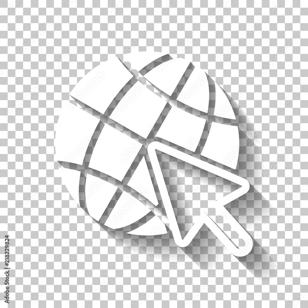 Globe and arrow icon. White icon with shadow on transparent back Stock ...
