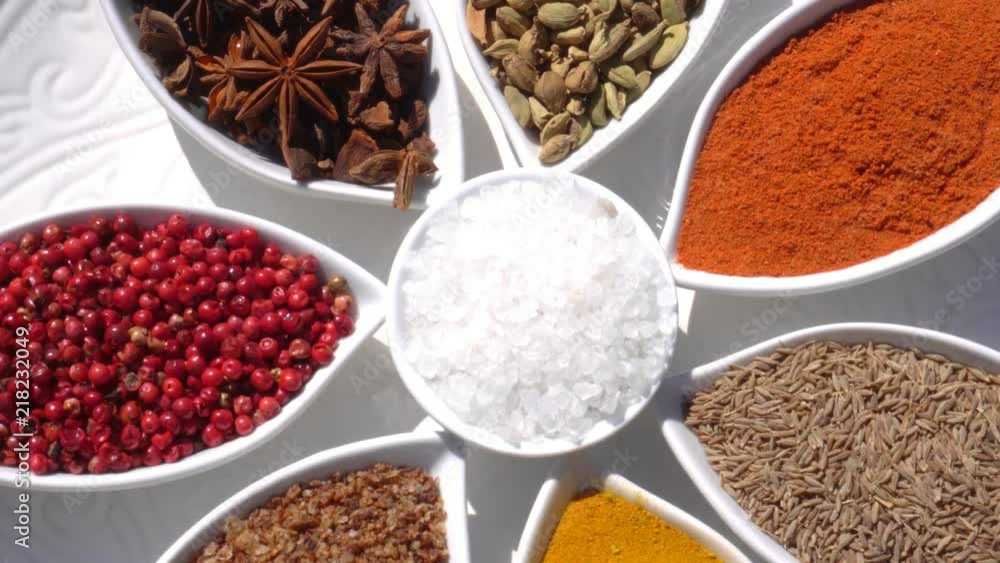 Dry spices on a rotary table. 4K. Macroshooting. Stock Video | Adobe Stock