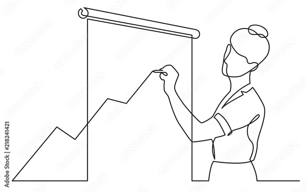 continuous line drawing of presenter drawing increasing diagram Stock ...