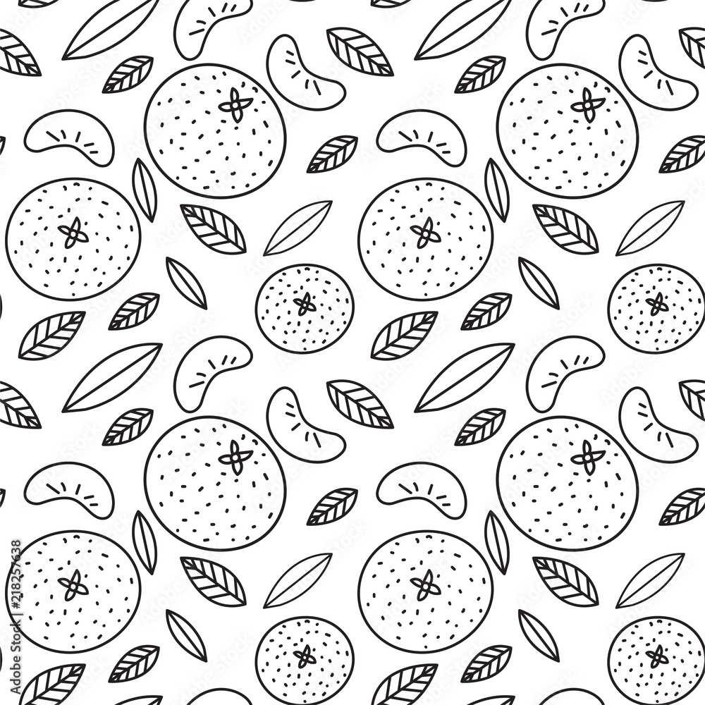 Mandarin seamless pattern. Vector tangerine. Hand drawn fresh tropical ... Mandarin seamless pattern. Vector tangerine. Hand drawn fresh tropical ...