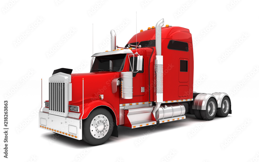Logistics concept. American red Freightliner cargo truck without a ...
