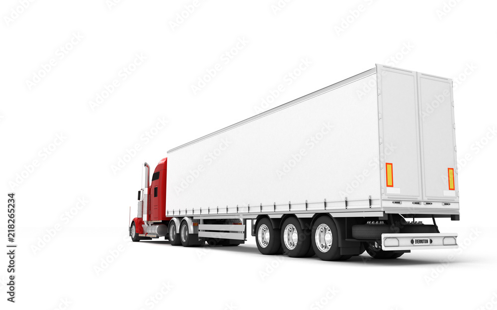 Logistics concept. American red Freightliner cargo truck with container ...