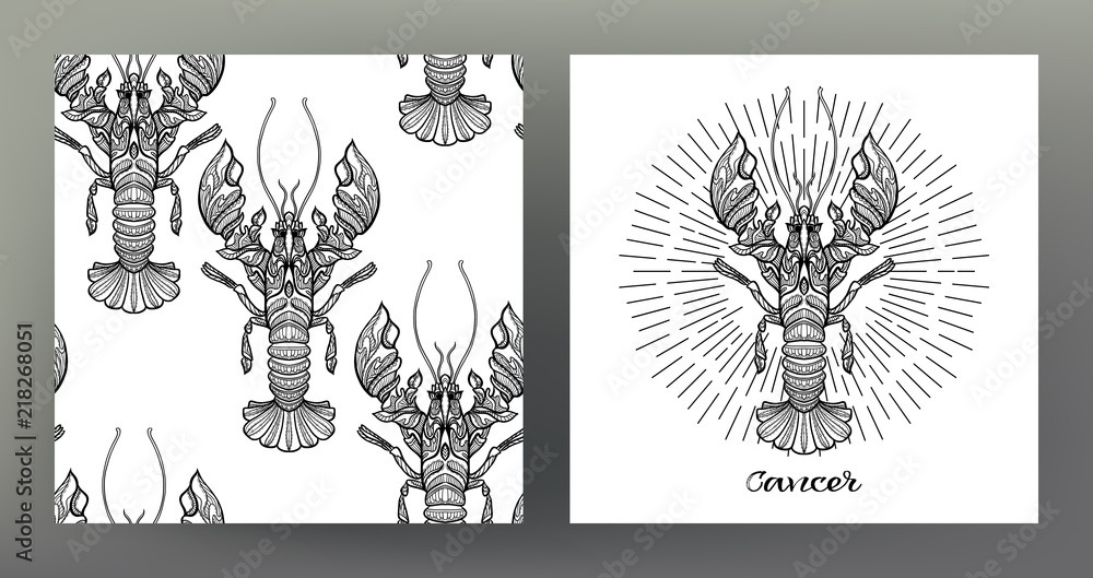 Cancer Set of Zodiac sign illustration on the sacred geometry symbol ...