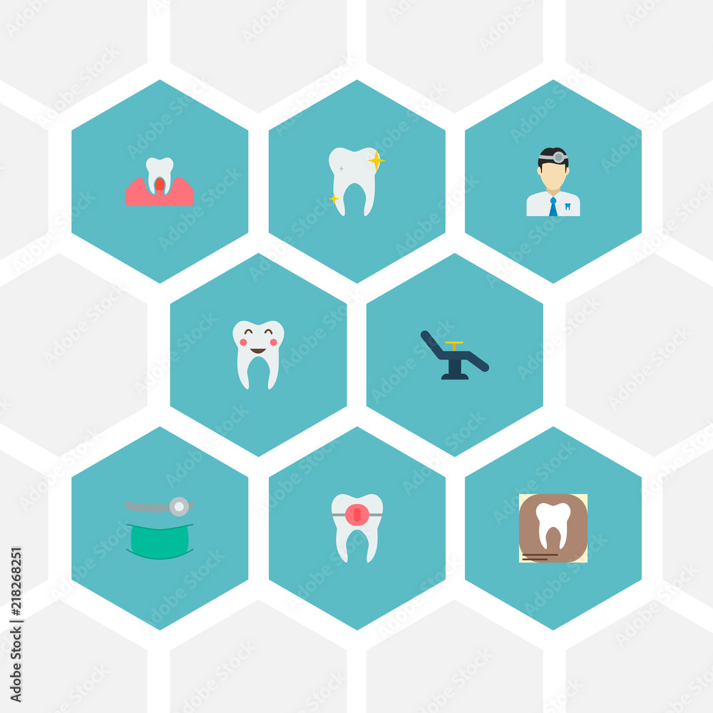 Set of tooth icons flat style symbols with orthodontist, parodontosis ...