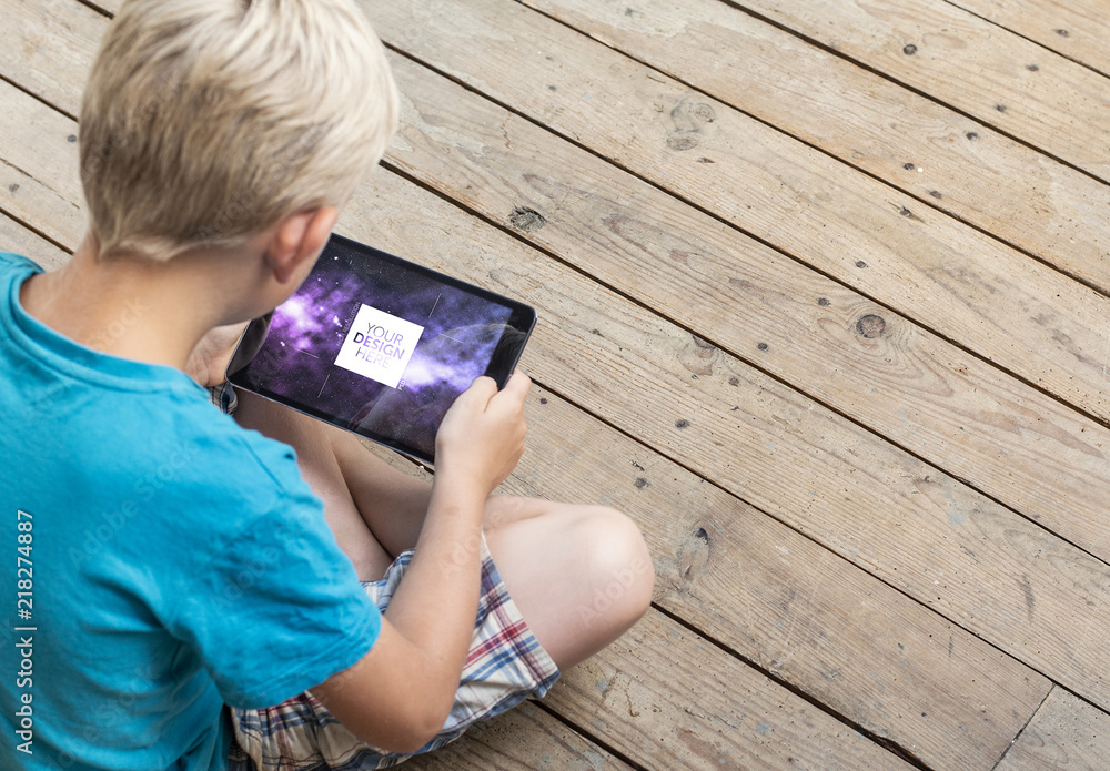 Child Using Tablet Mockup Stock Template | Adobe Stock