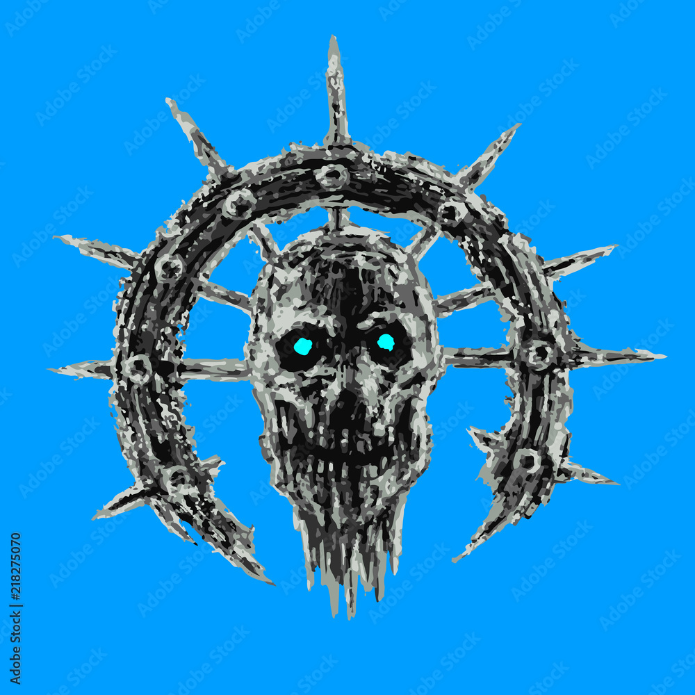 Scary skull in semicircle with spikes. Vector illustration. Stock ...