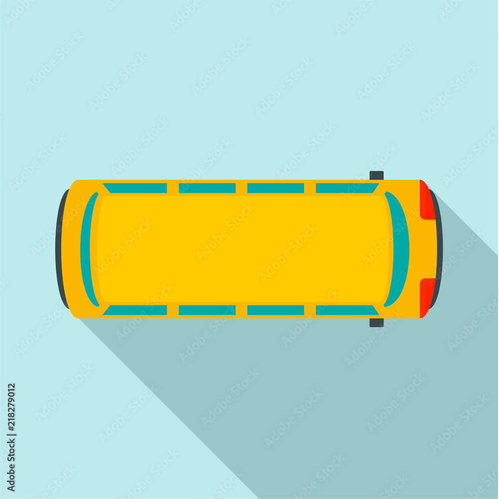 Top view school bus icon. Flat illustration of top view school bus ...