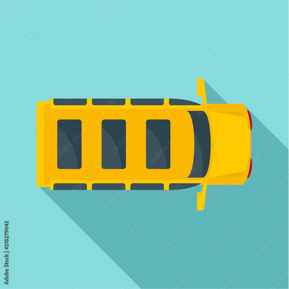 Top view school mini bus icon. Flat illustration of top view school ...