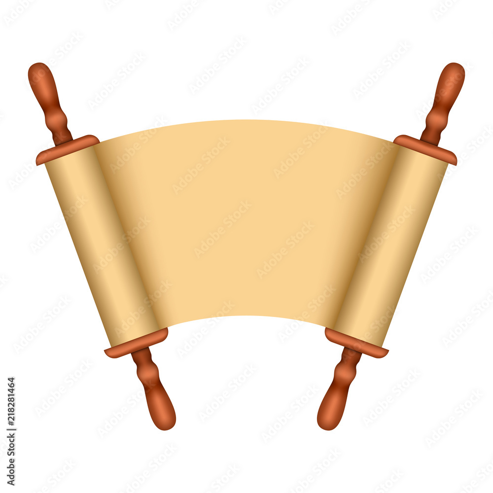 Open old paper rolled papyrus mockup. Realistic illustration of open ...