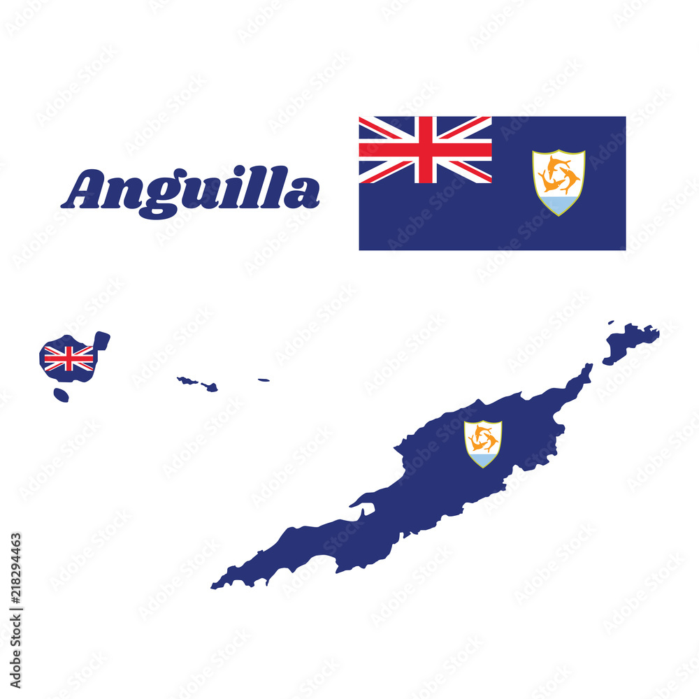 Map outline and flag of Anguilla, Blue Ensign with the British flag in ...