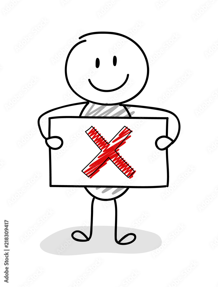 Funny stickman with x-mark (checkmark) icon. Vector. Stock Vector ...