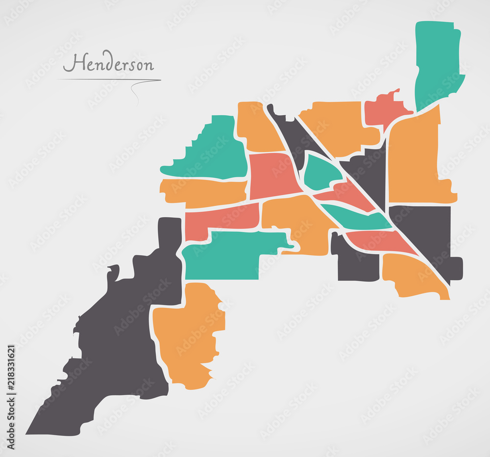 Henderson Nevada Map with neighborhoods and modern round shapes Stock ...