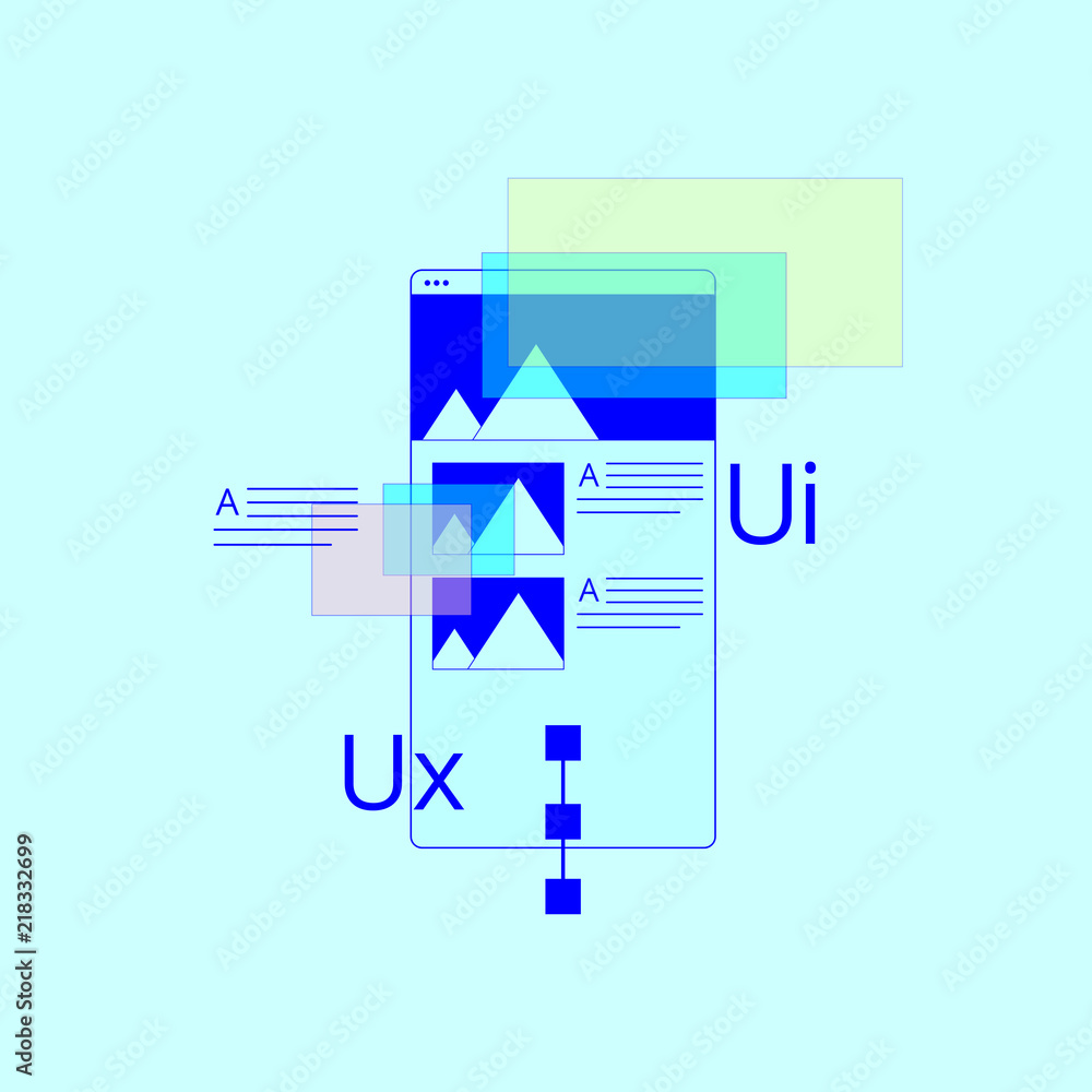 Mobile user interface on light blue background - developement concept ...