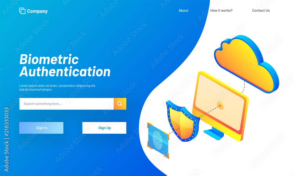 Biometric Authentication concept isometric illustration of desktop with ...