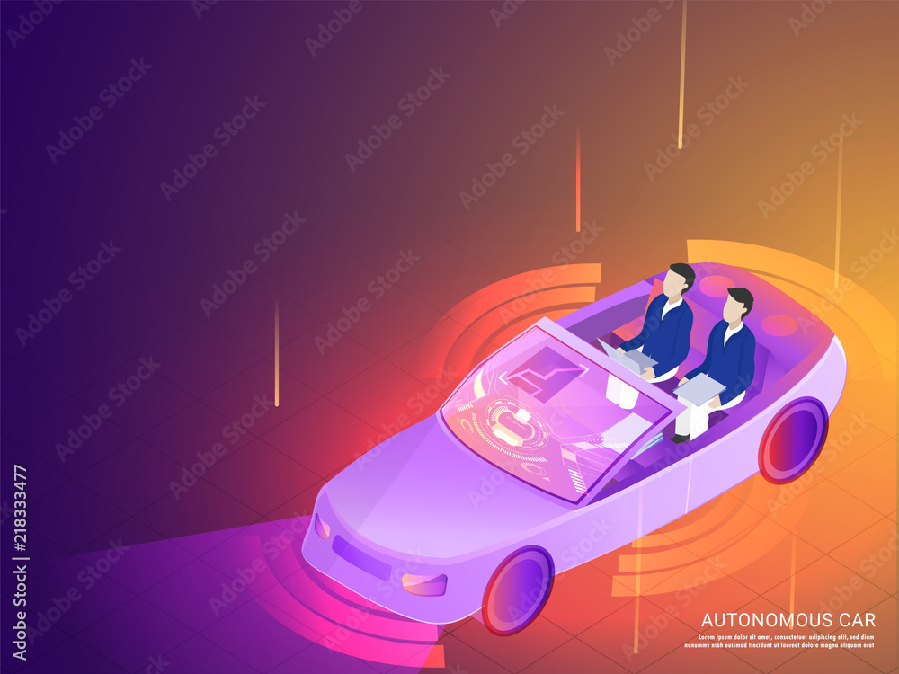 Autonomous Car responsive web template design with isometric ...