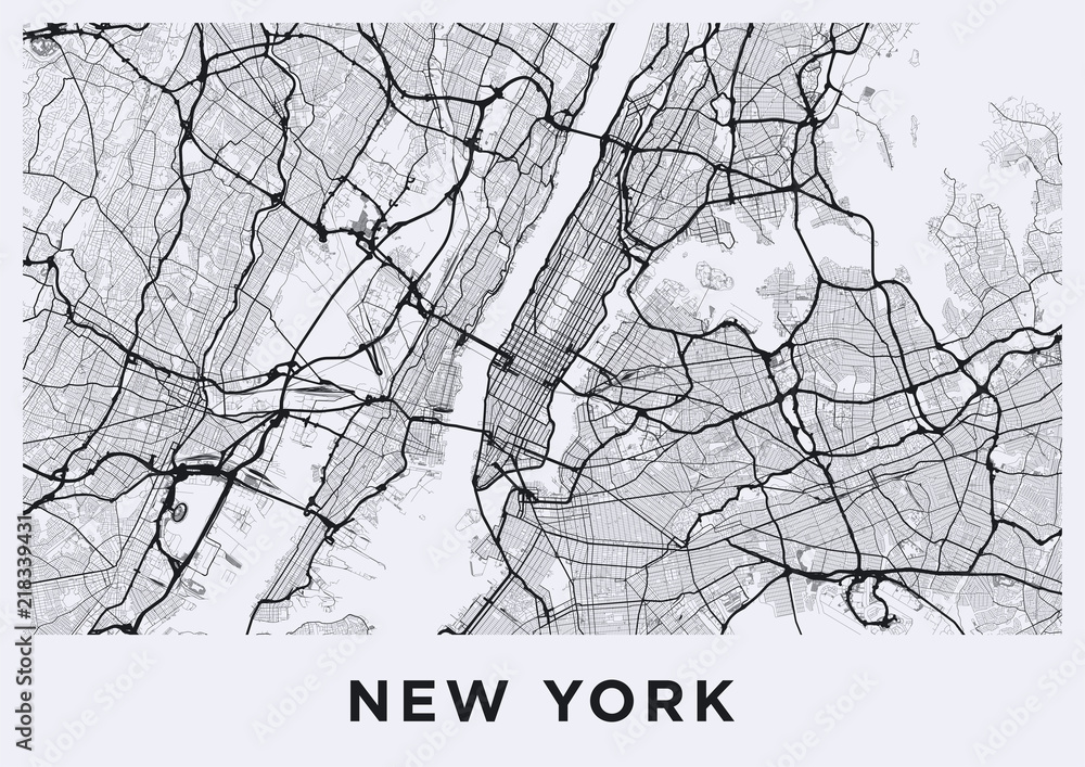 Plakat Light New York City map. Road map of New York (United States ...