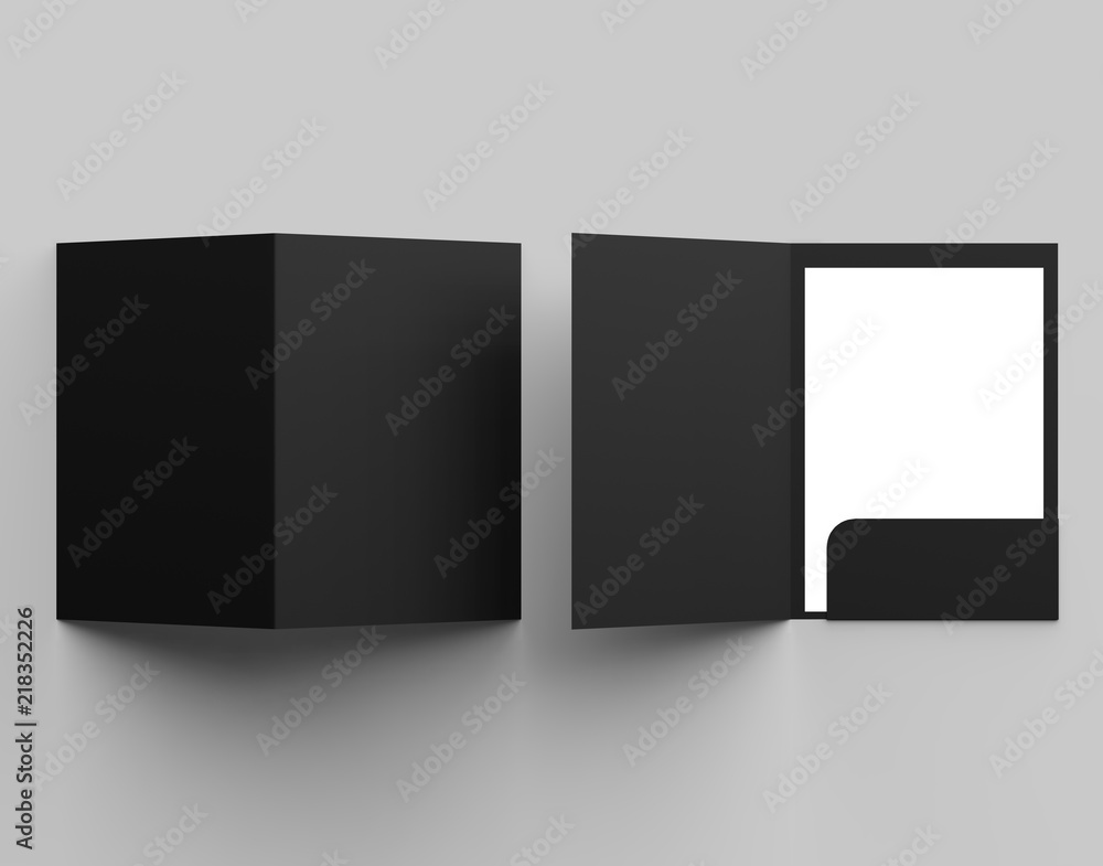 A4 size single pocket reinforced black folder mock up isolated on gray ...
