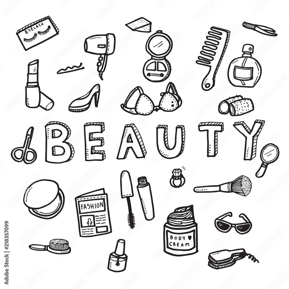 Vector doodle sketch of women beauty concept on white background ...