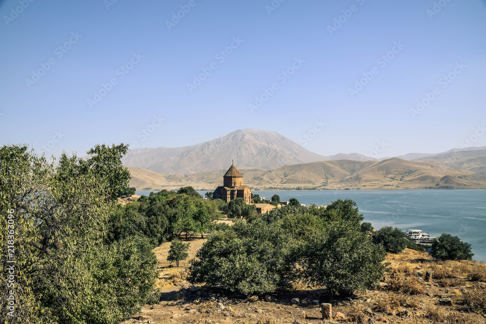 Armenian Cathedral Church of Holy Cross on Akdamar Island. Van Lake ...