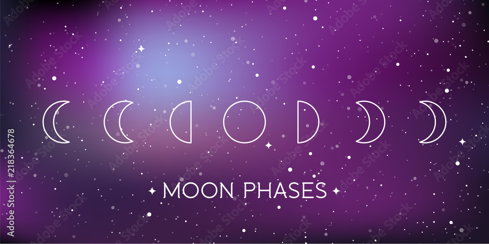 Moon phases. Star universe background. Concept of galaxy, space, cosmos ...