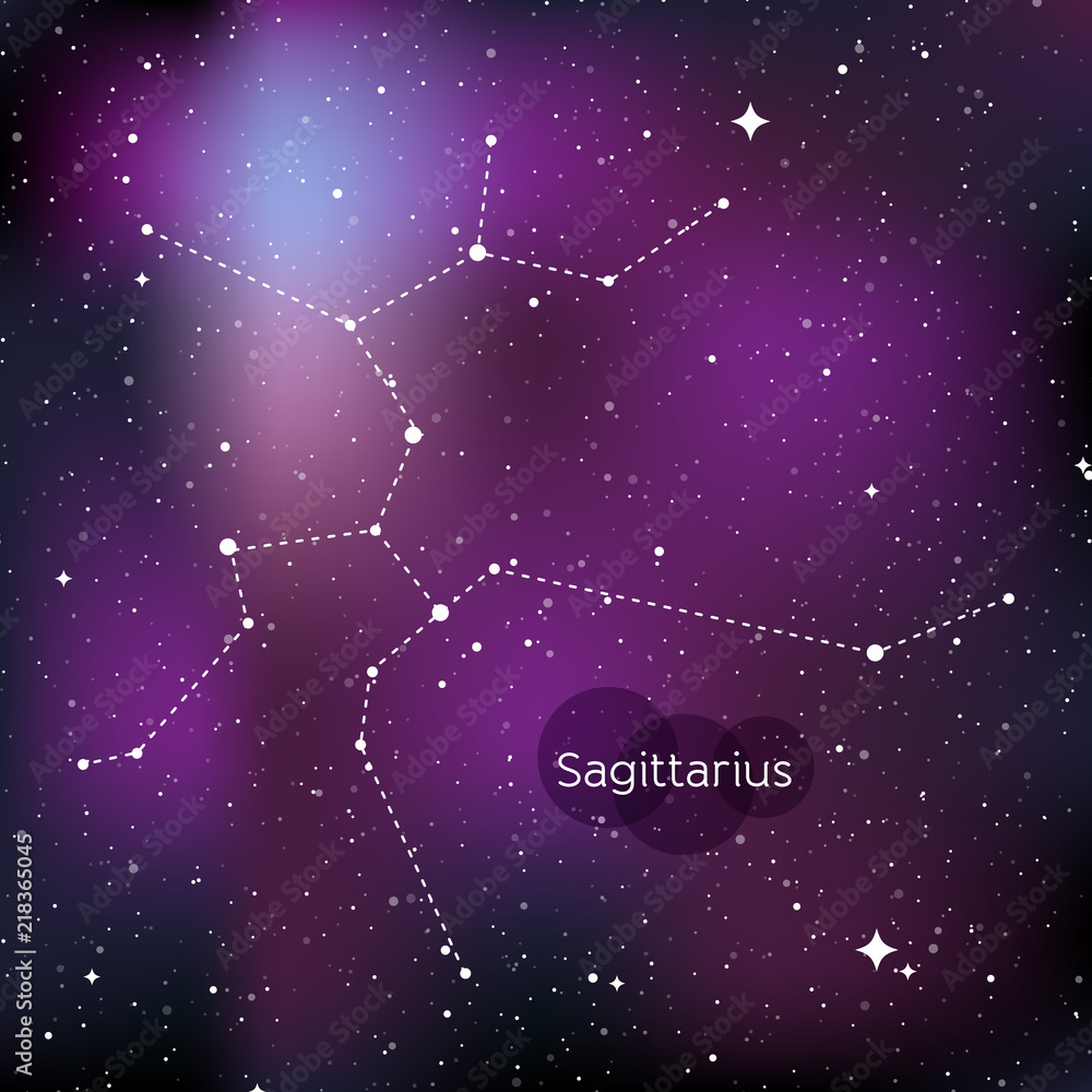 Sagittarius zodiac sign. Horoscope symbol, linear constellation. Star ...