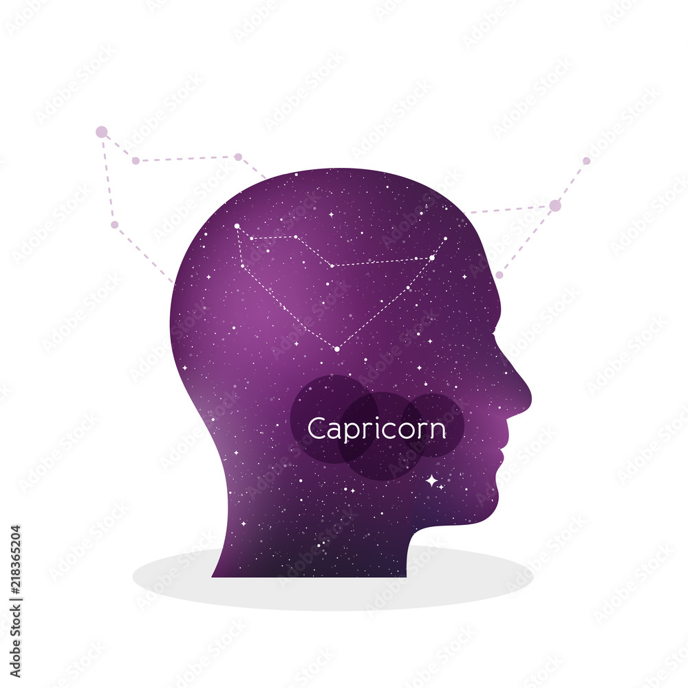 Capricorn zodiac sign. Man portrait in profile. Horoscope symbol ...