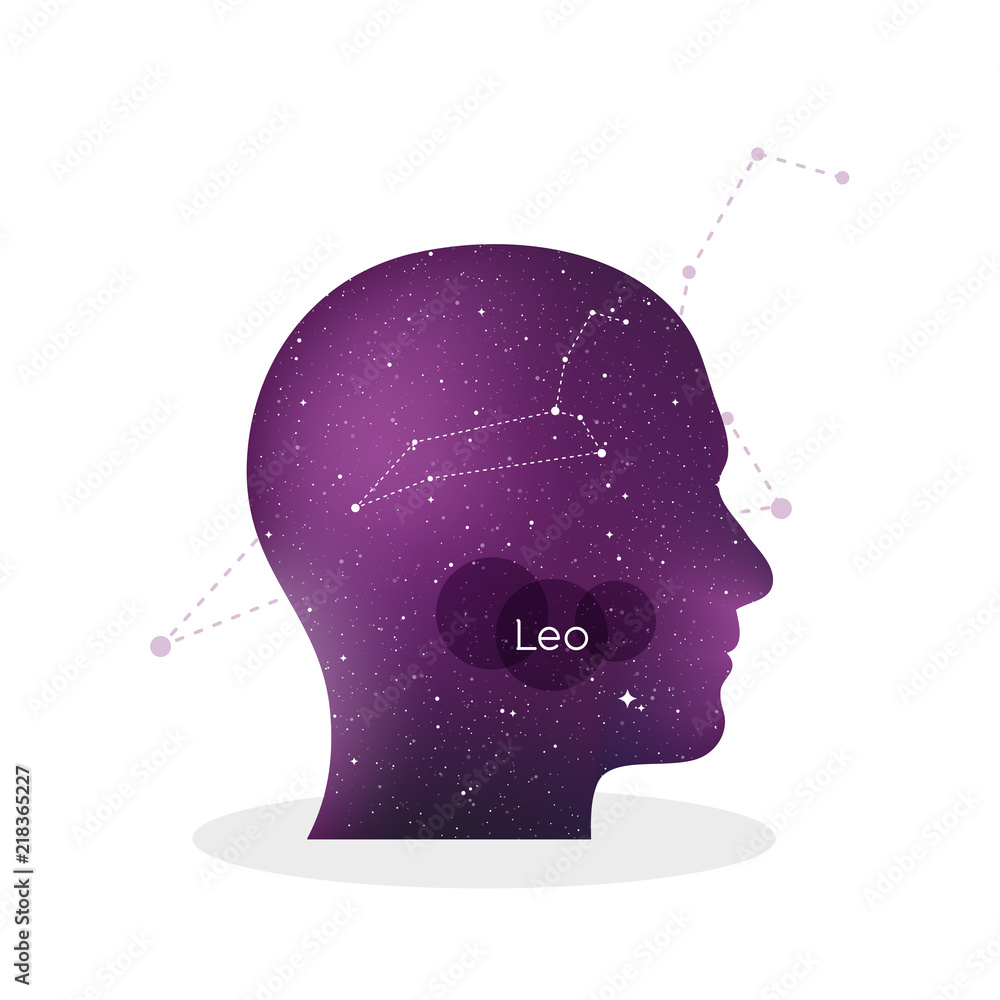 Leo zodiac sign. Man portrait in profile. Horoscope symbol, linear ...