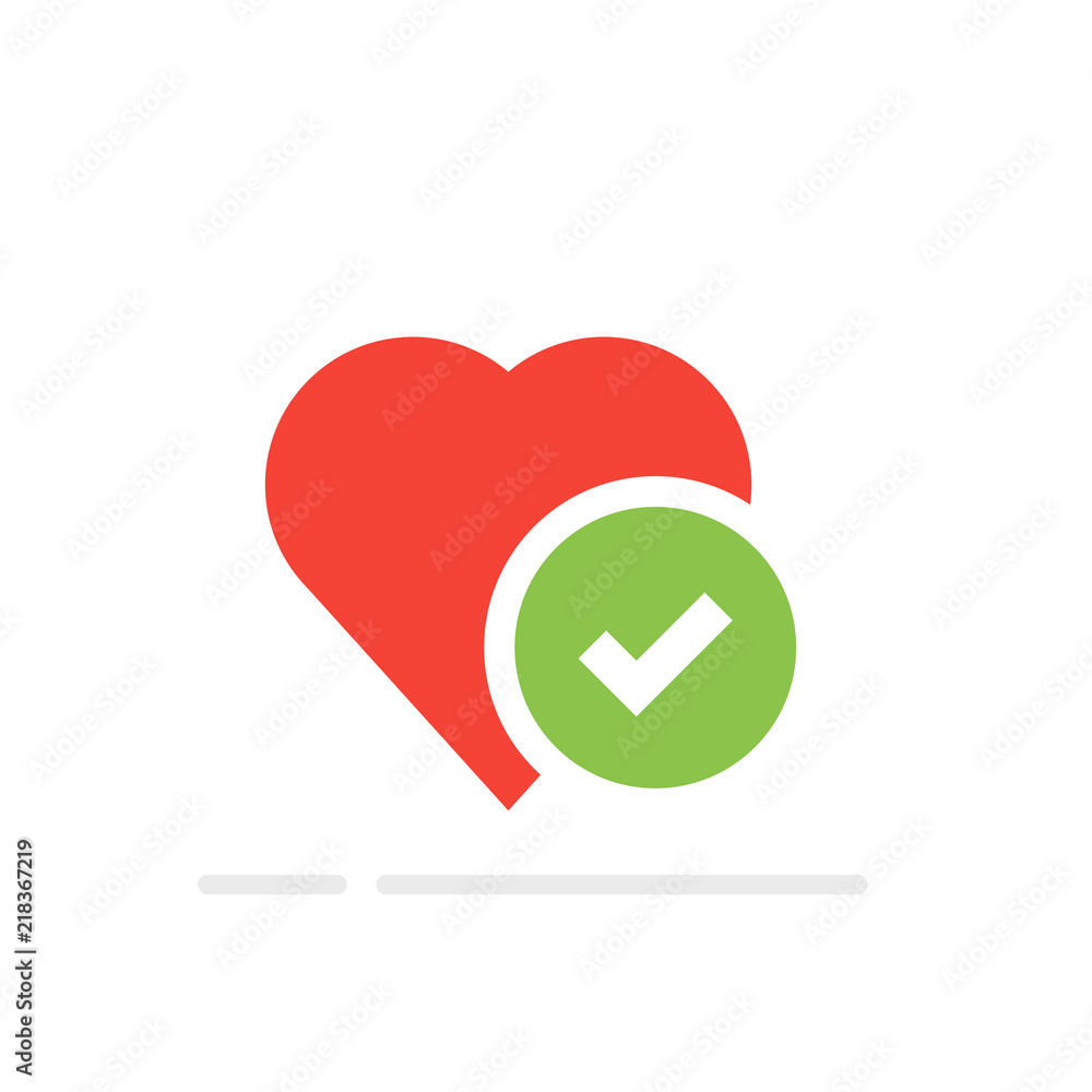 Heart tick icon, healthy heart with checkmark symbol. Vector ...