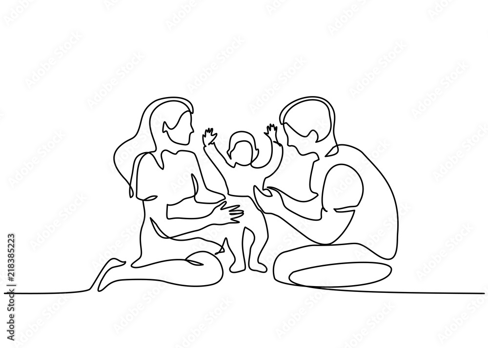 Continuous one line drawing. Family concept. Father, mother and kid ...