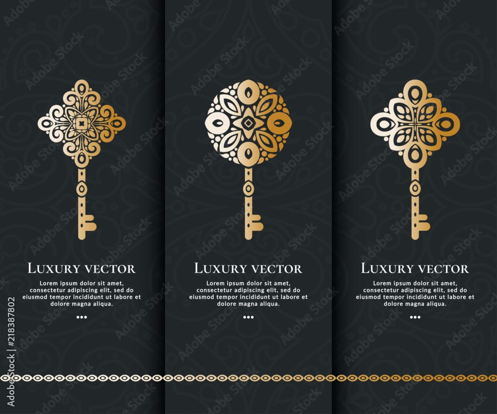 Vector key emblem. Elegant, classic elements. Can be used for jewelry ...