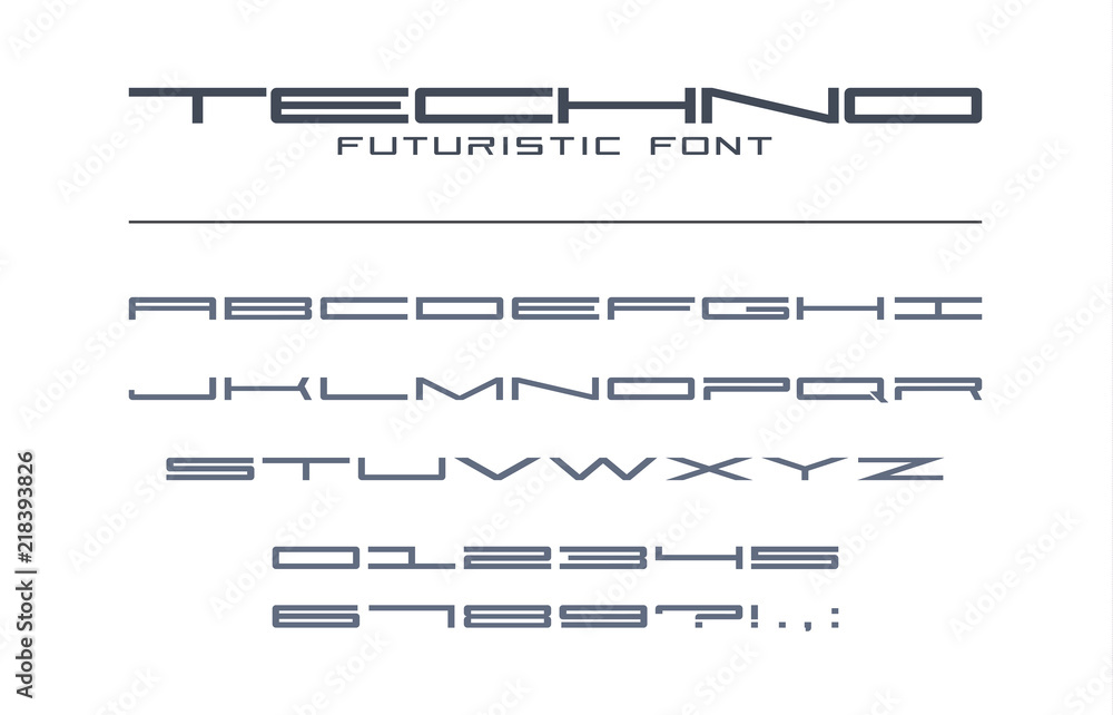 Techno futuristic wide font. Geometric, sport, future, digital ...