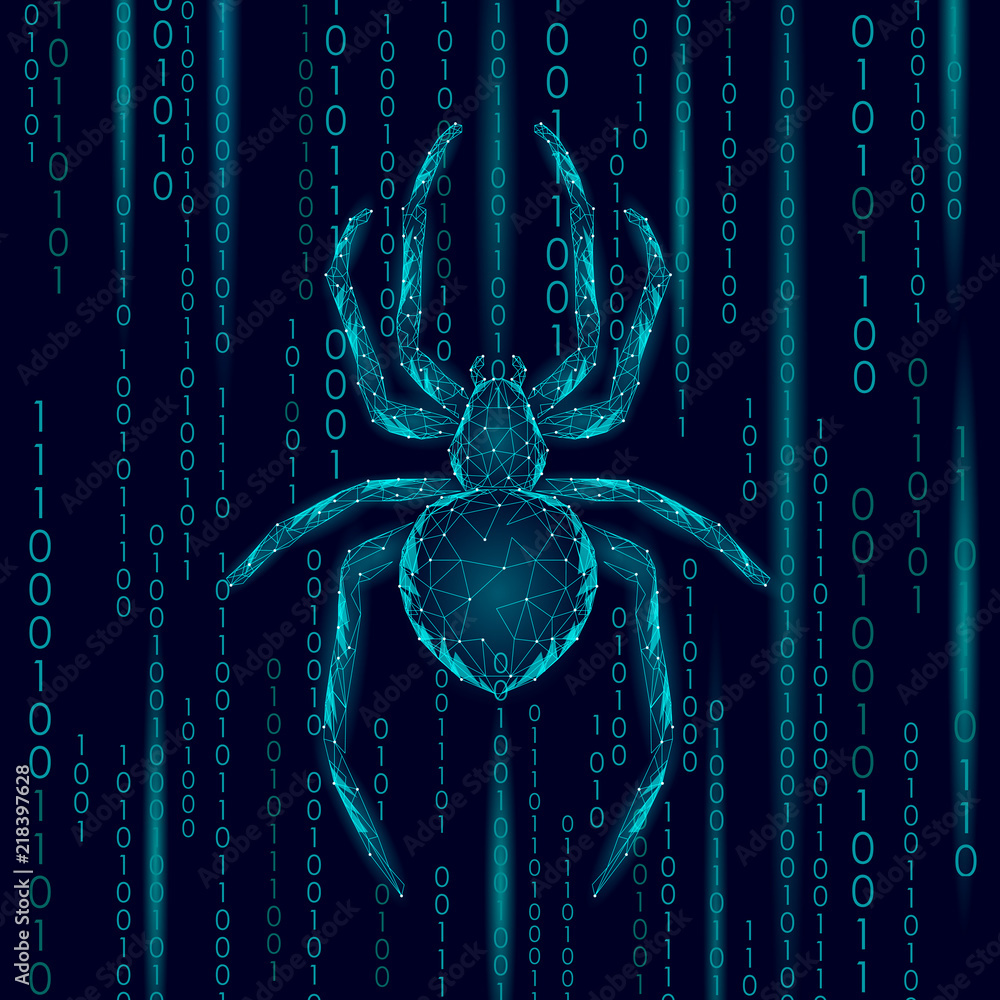 Low poly spider hacker attack danger. Web security virus data safety ...