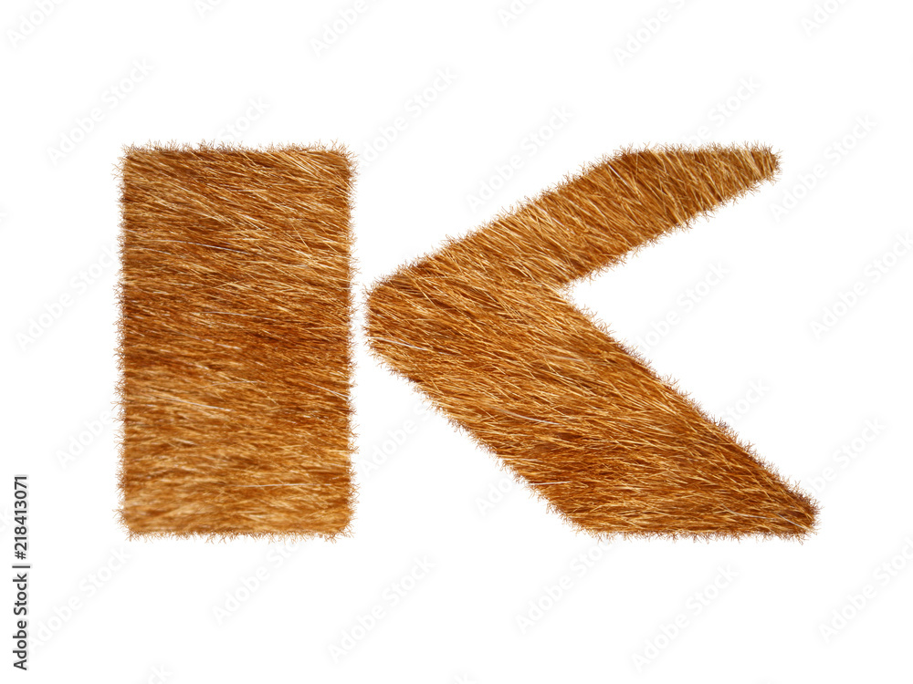 Furry font made of cat fur texture. Character render isolated on white ...