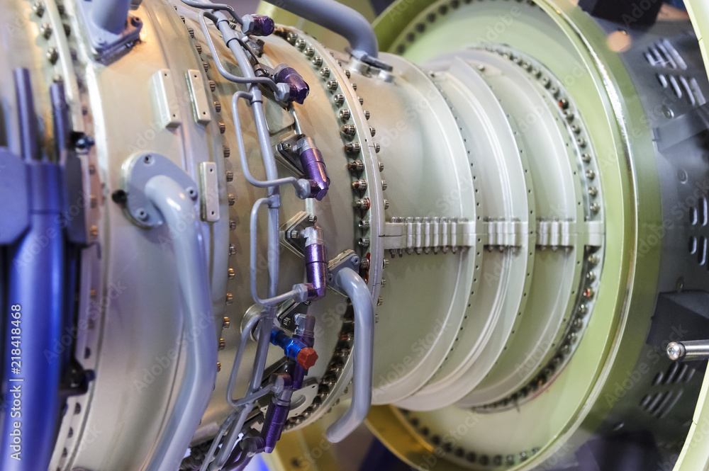 Jet engine, internal structure with hydraulic, fuel pipes and other ...