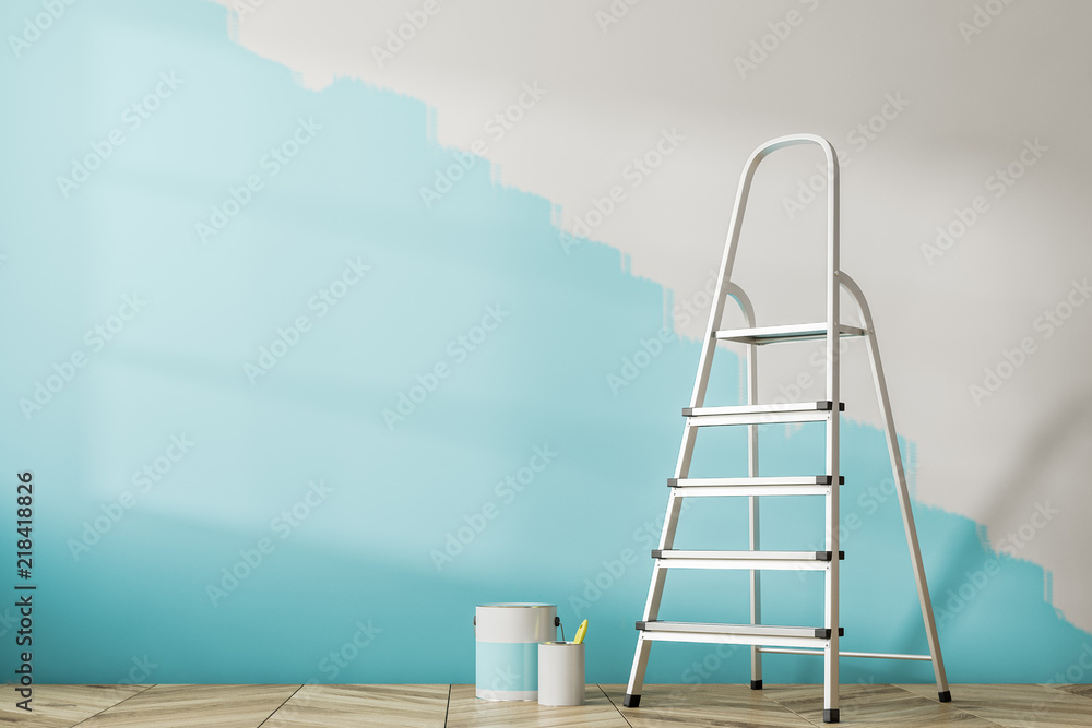 Half painted blue wall, ladder Stock Illustration | Adobe Stock