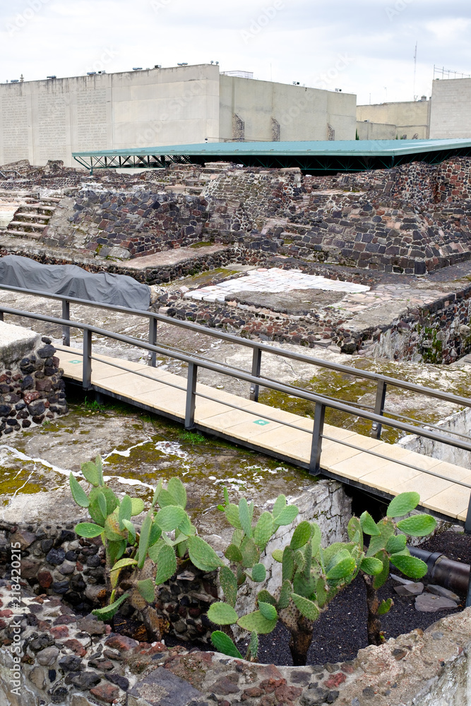 Pre-hispanic ruins of the aztec city of Tenochtitlan in Mexico City ...