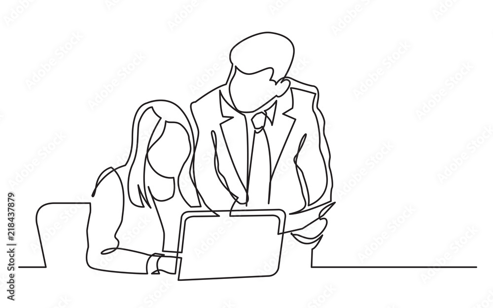 continuous line drawing of boss and employee discussing work task Stock ...