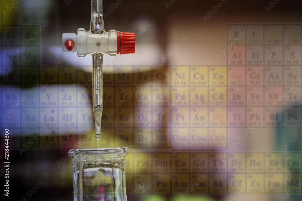 the burette, Chemistry laboratory glassware and blur background Stock ...