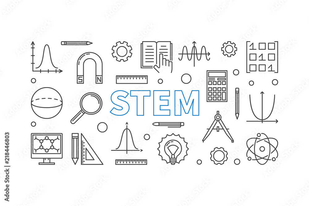 STEM vector horizontal banner in outline style Stock Vector | Adobe Stock