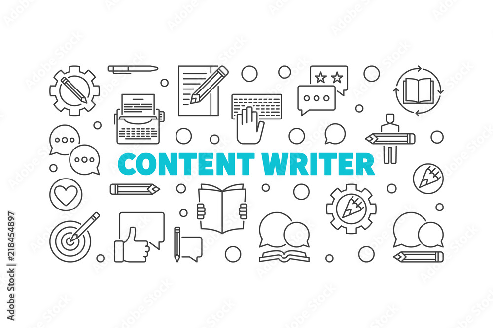 Content writer vector line horizontal illustration or banner Stock ...