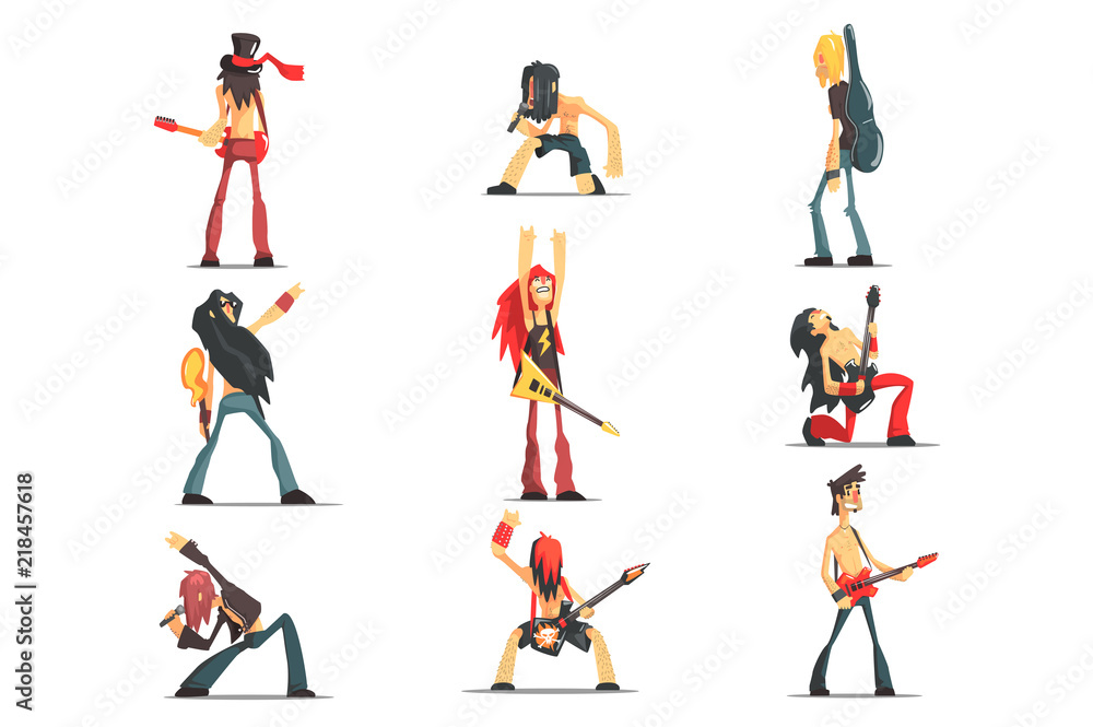 Rock Band Members Funny Characters Set Of Graphic Design Cool Geometric ...