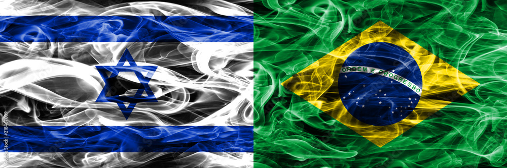 Israel vs Brazil smoke flags placed side by side. Israeli and Brazil ...