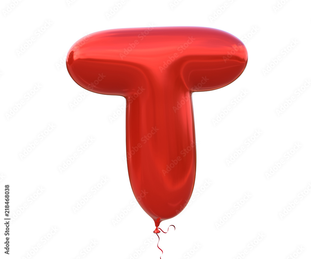 Red balloon font letter T made of realistic helium red balloon, 3d ...