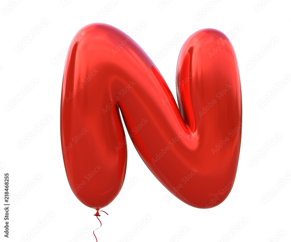 Red balloon font letter N made of realistic helium red balloon, 3d ...