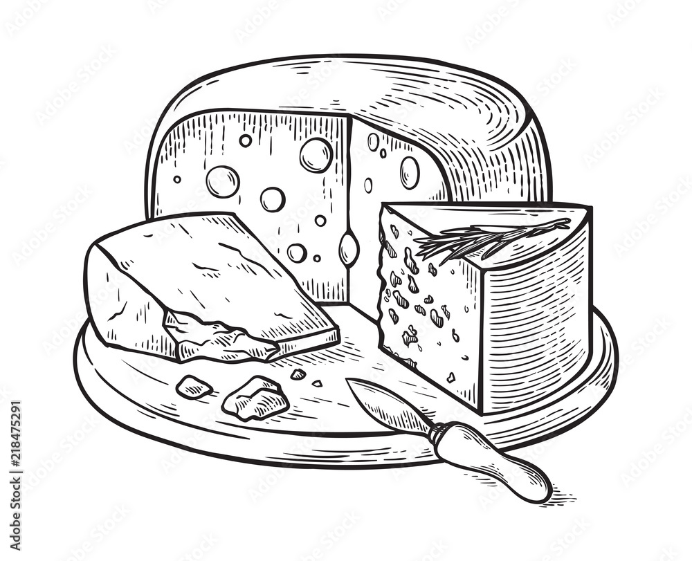 Cheese hand drawn set engraving. vector illustration. Stock Vector ...